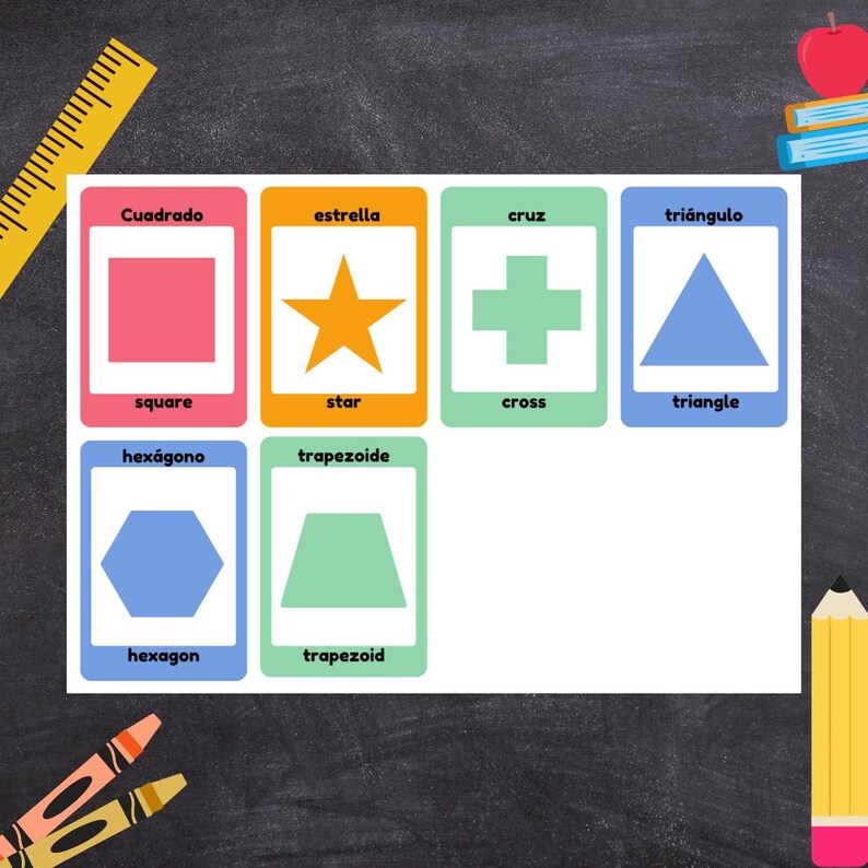 English Spanish Shape Flashcards: Toddler Learning (digital Download ...