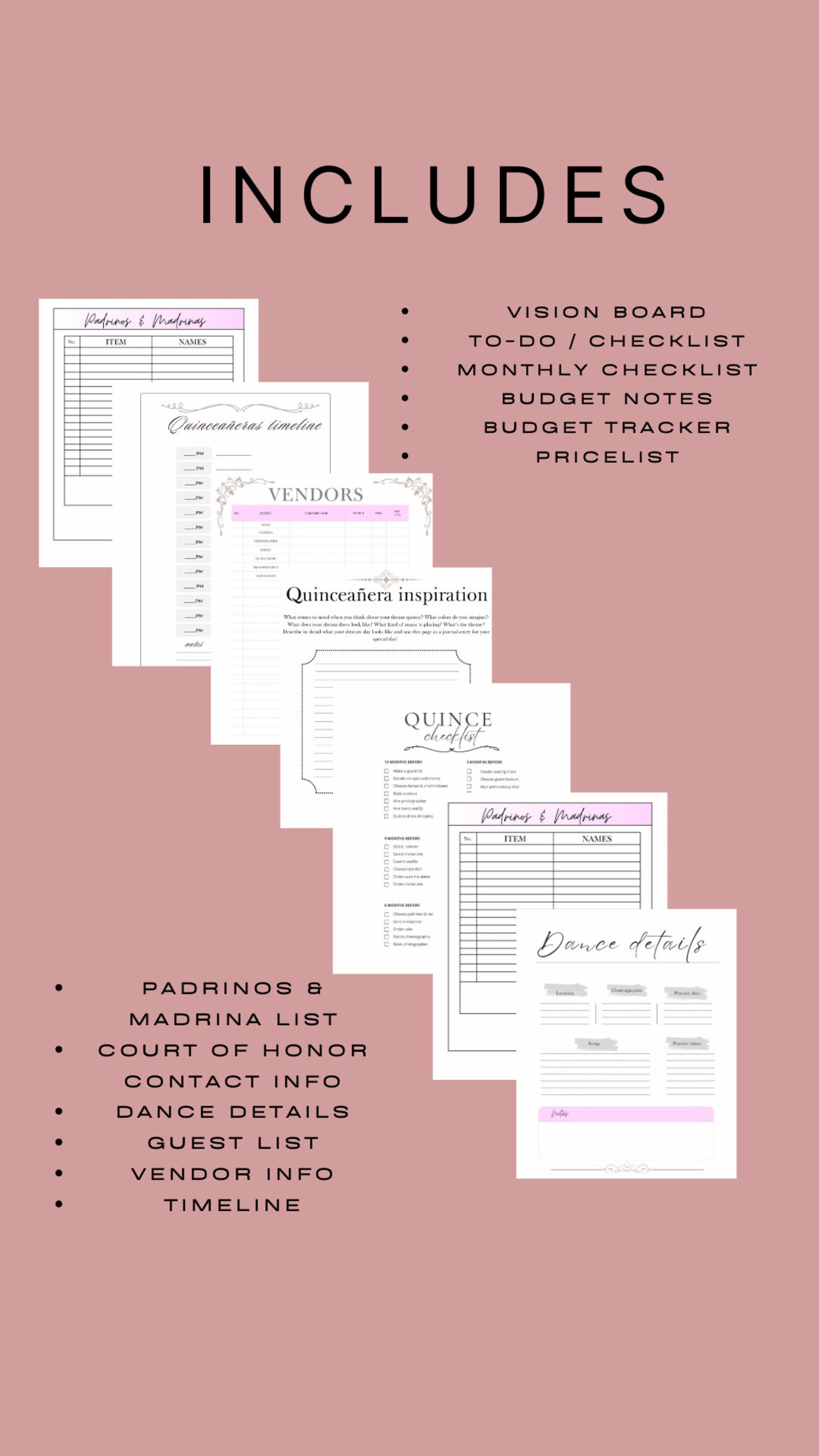 Quinceanera Planner: Mis Quince Budget & Checklist (printable Digital ...