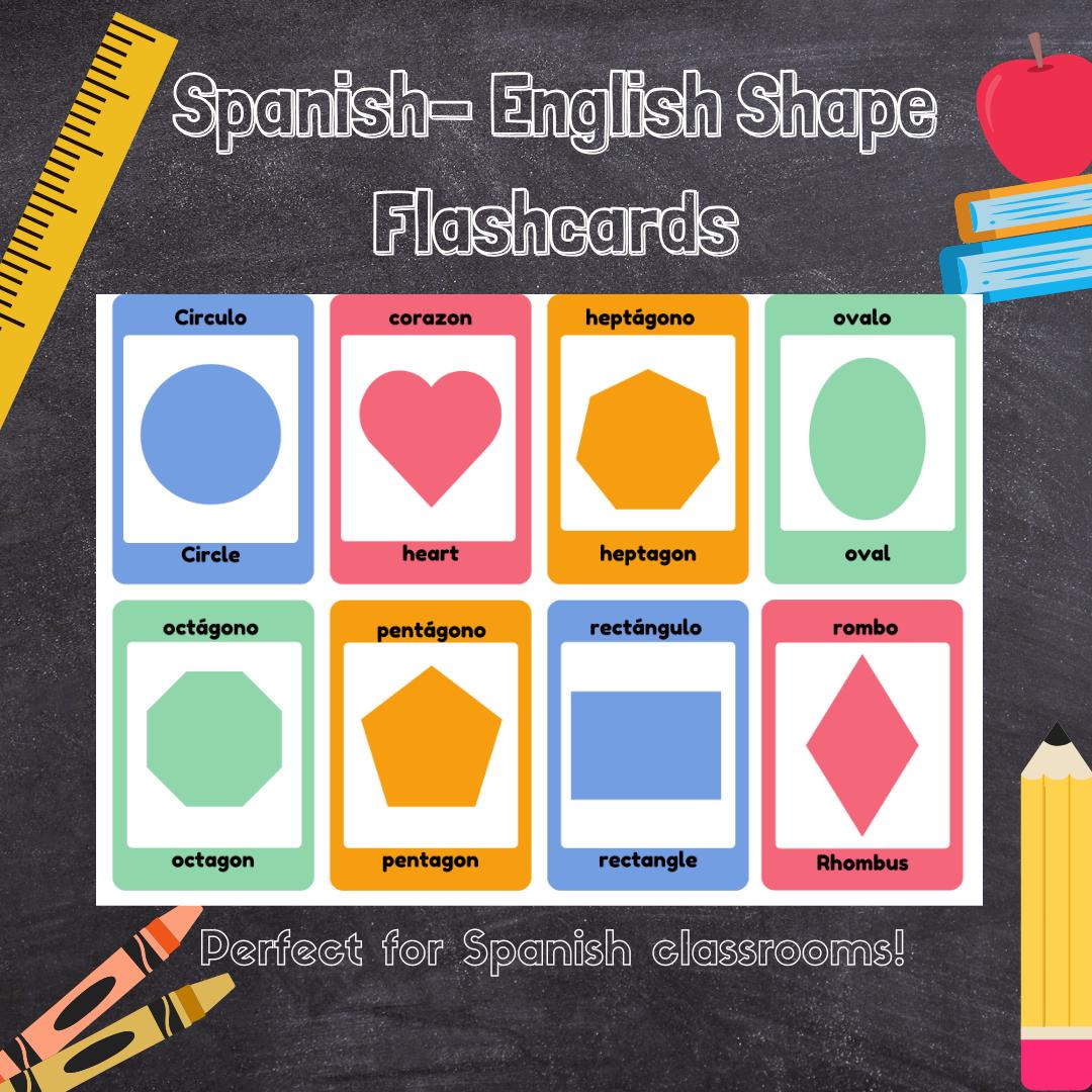 English Spanish Shape Flashcards for Kids, Toddler Flashcards, Digital ...