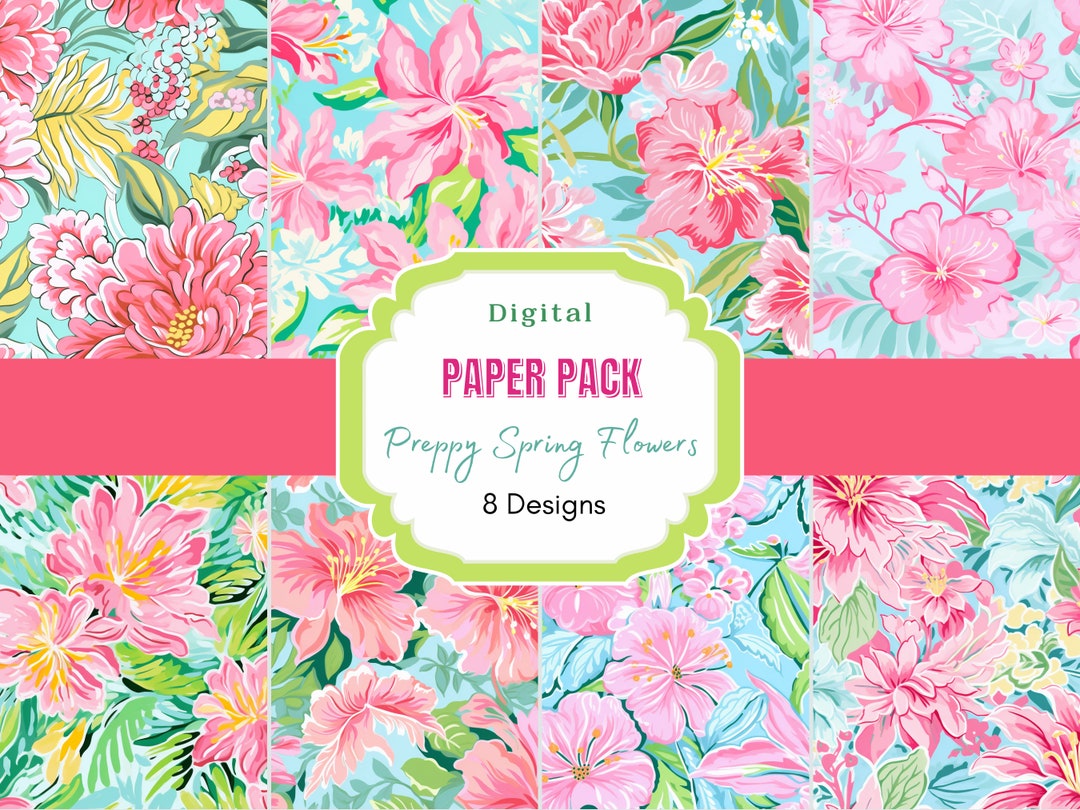 Preppy Spring Flowers Digital Paper| Scrapbook Papers | Watercolor ...
