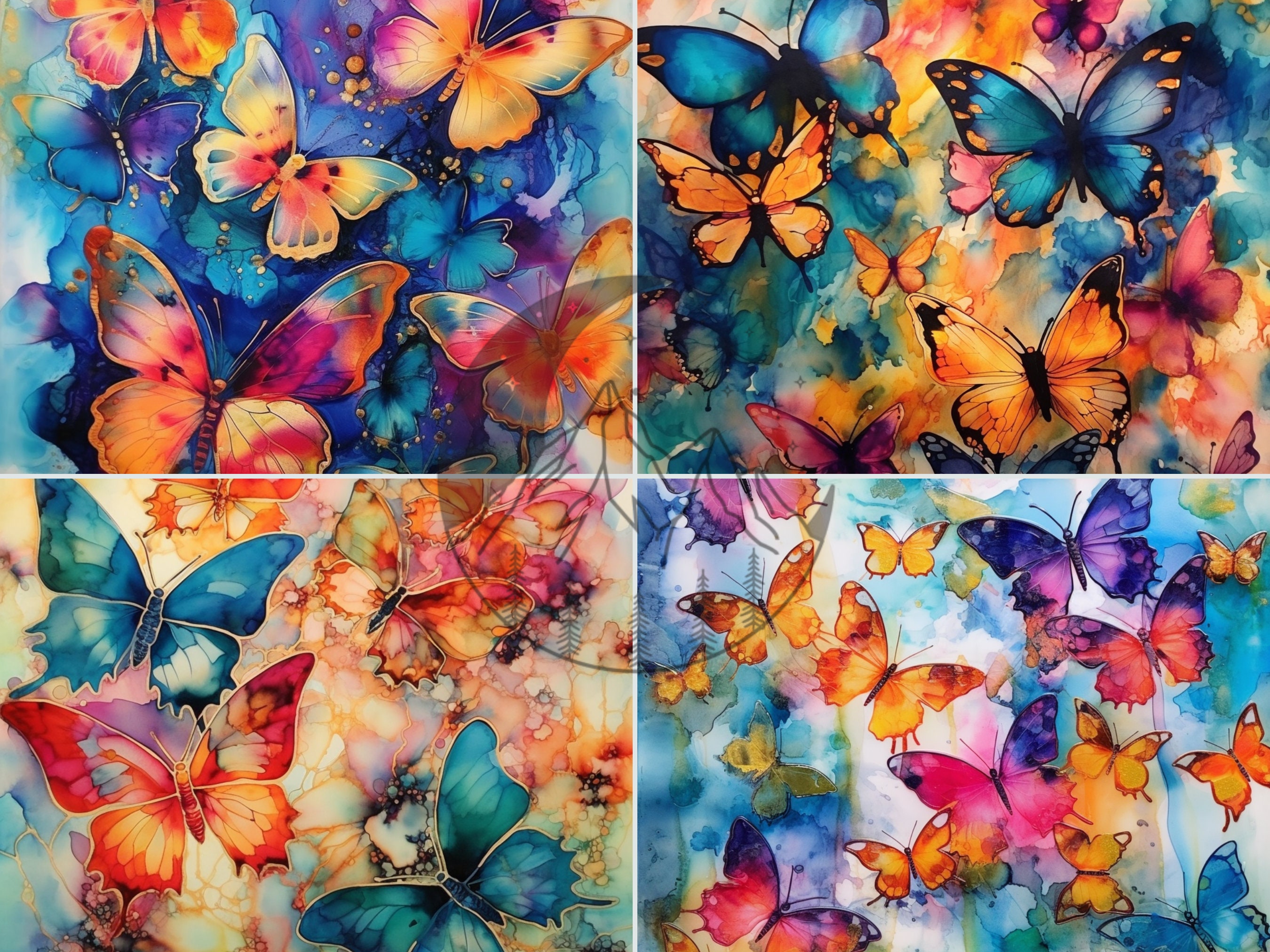 Alcohol Ink Butterflies Digital Paper Pack Commercial Use Butterfly ...