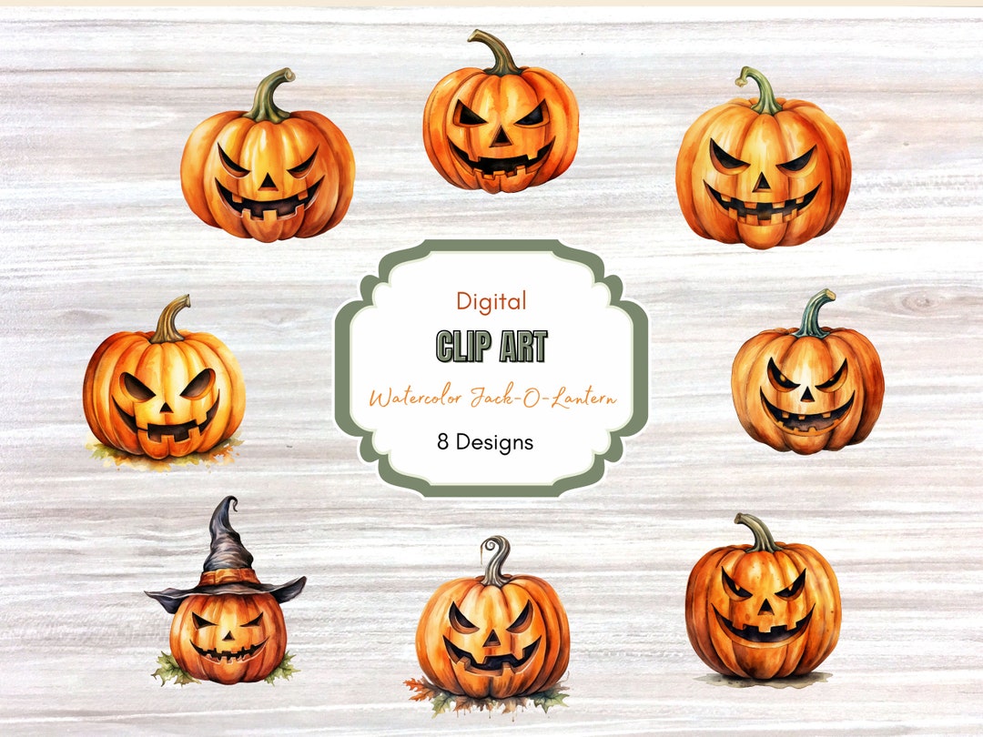 Jack O Lantern Clipart | Halloween Pumpkin Watercolor Clipart| Digital ...