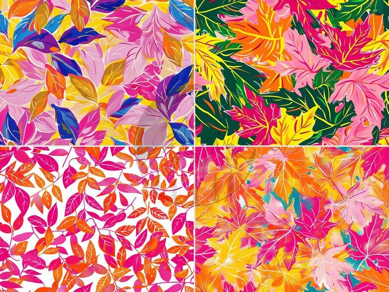 Bright Preppy Leaves Digital Paper Autumn Pattern Preppy Print Fall ...