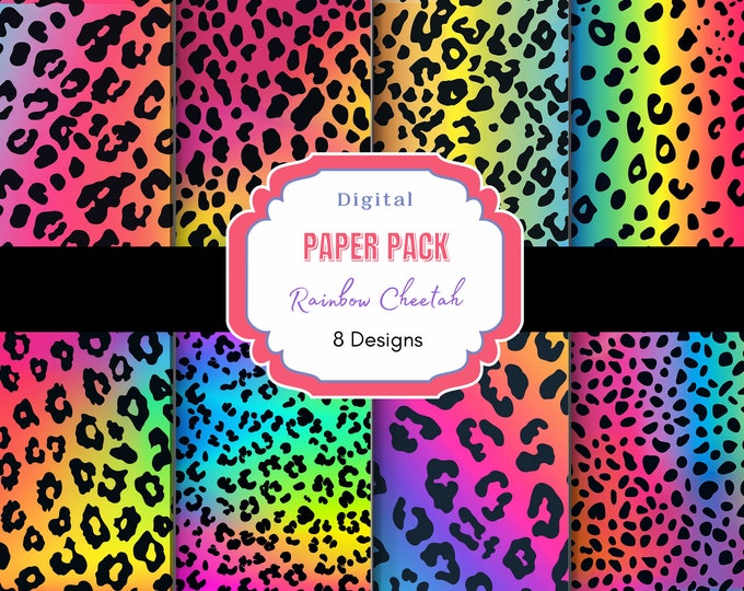 Rainbow Leopard Pattern Digital Paper, Animal Print Background Textured ...
