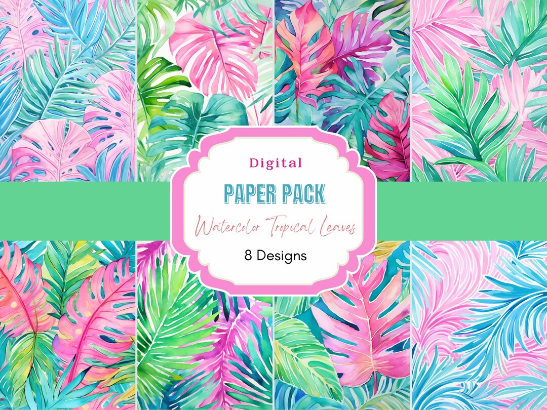 Watercolor Tropical Palm Leaves Digital Paper Pack - Etsy