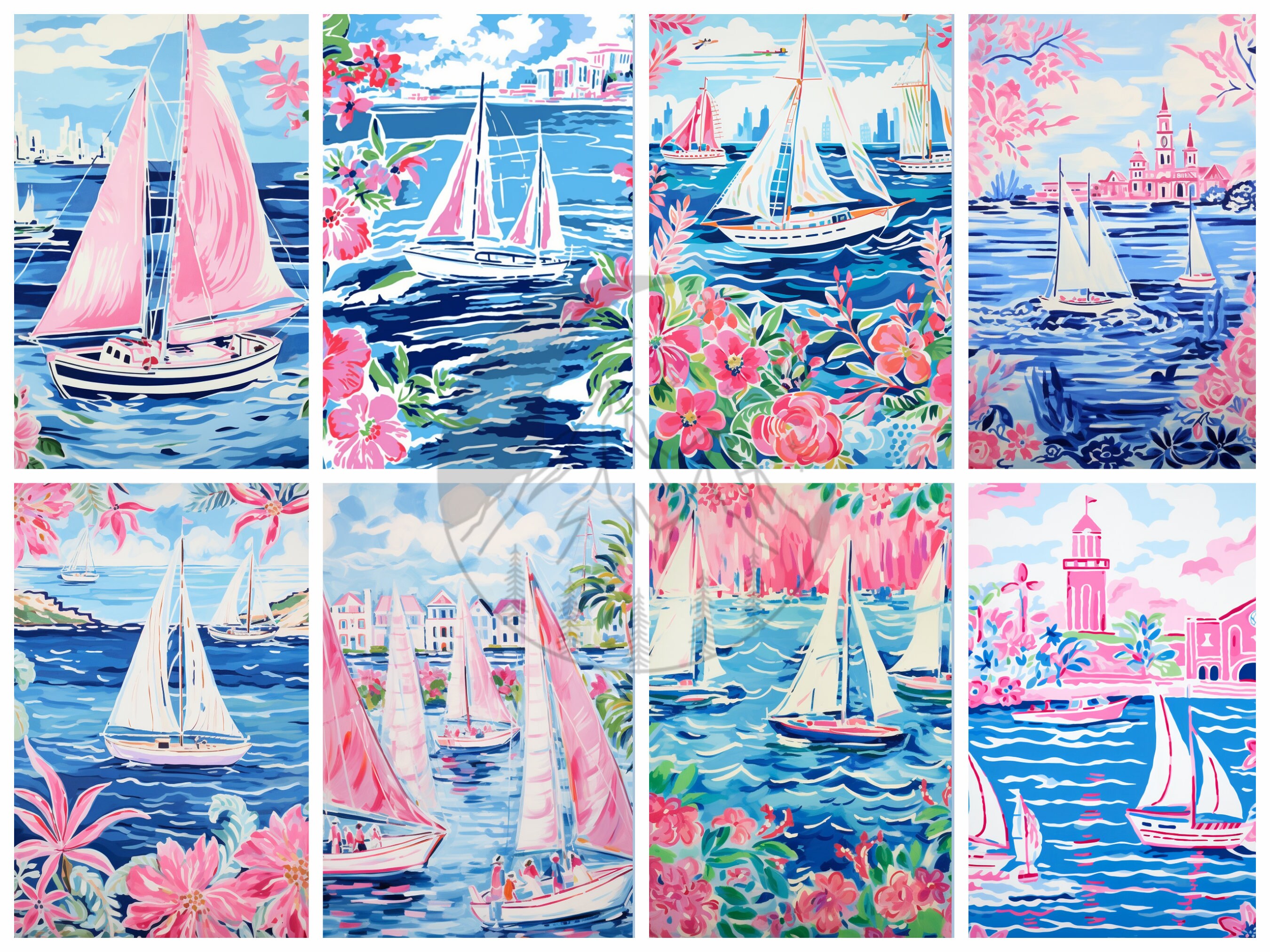 Preppy Sailboats Coastal Digital Paper | Nautical Digital Paper ...