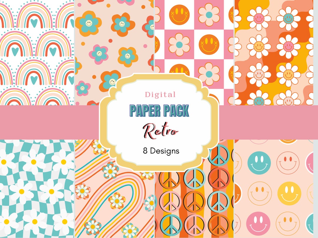 Retro Digital Paper Scrapbook Paper Groovy Digital Paper - Etsy