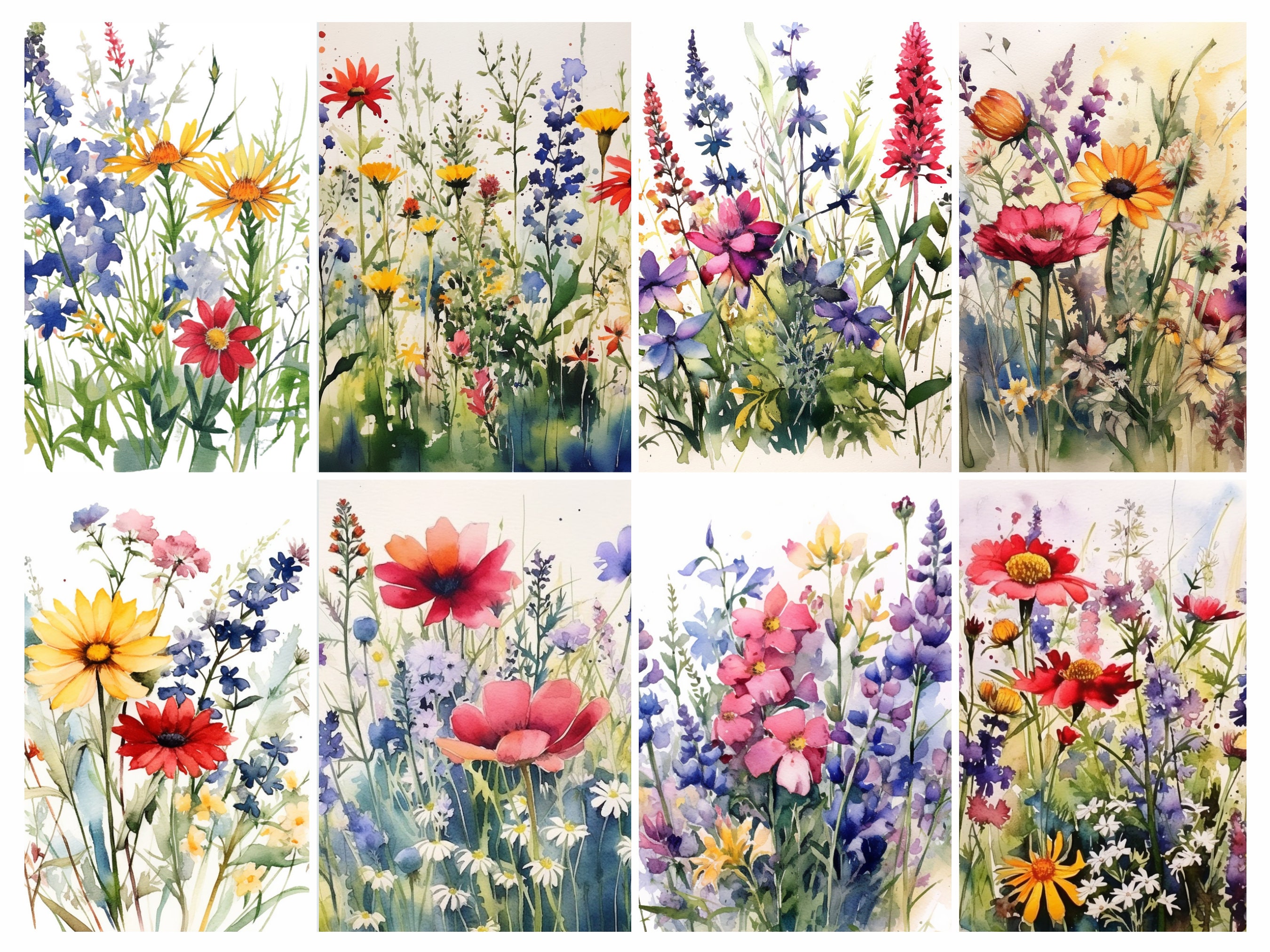Vintage Watercolor Wildflower Digital Paper Pack Flower Images Digital ...