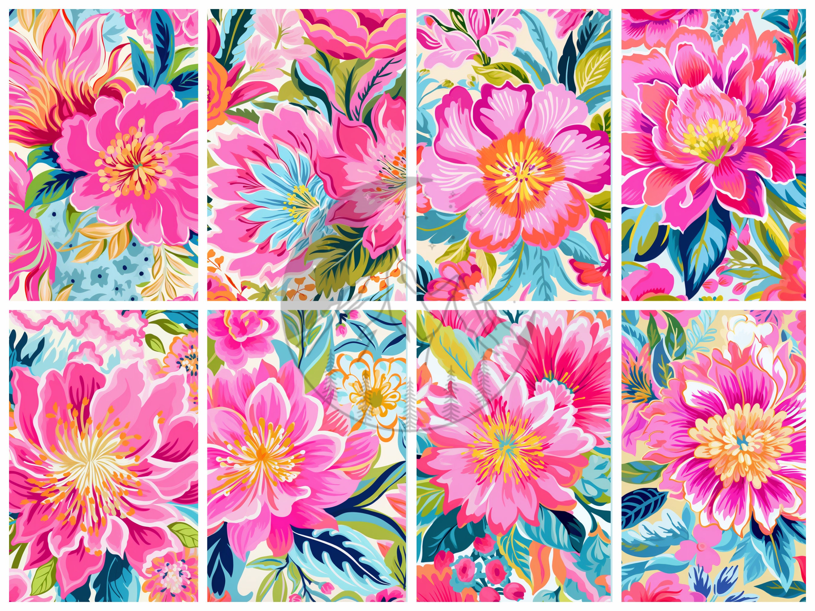 Flowers Digital Paper Preppy Patterns Surface Pattern - Etsy