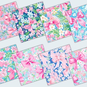 Flower and Bow Coquette Digital Paper | Coquette Bows | Spring Flower ...