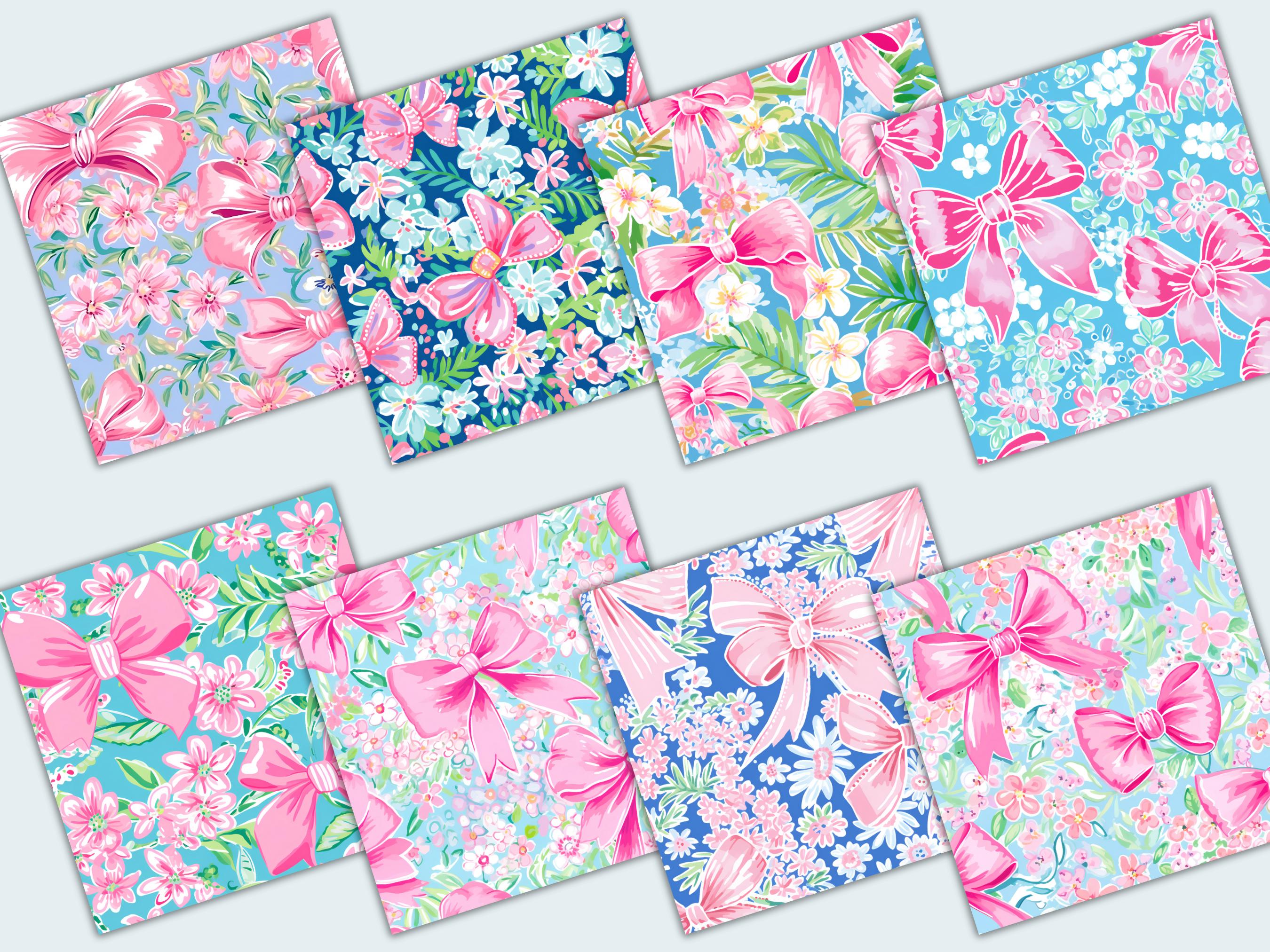Flower and Bow Coquette Digital Paper | Coquette Bows | Spring Flower ...