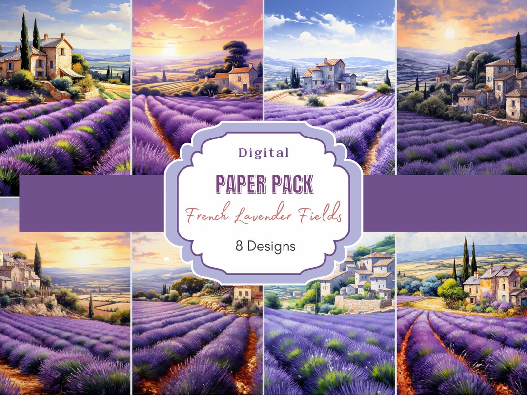 French Lavender Fields Digital Paper| Watercolor Lavender Digital Paper ...