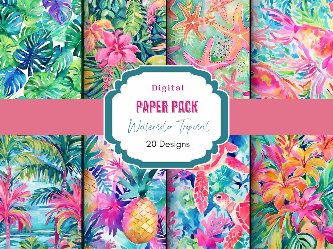 Watercolor Tropical Digital Paper Pack | Digital Paper | Hawaiian ...
