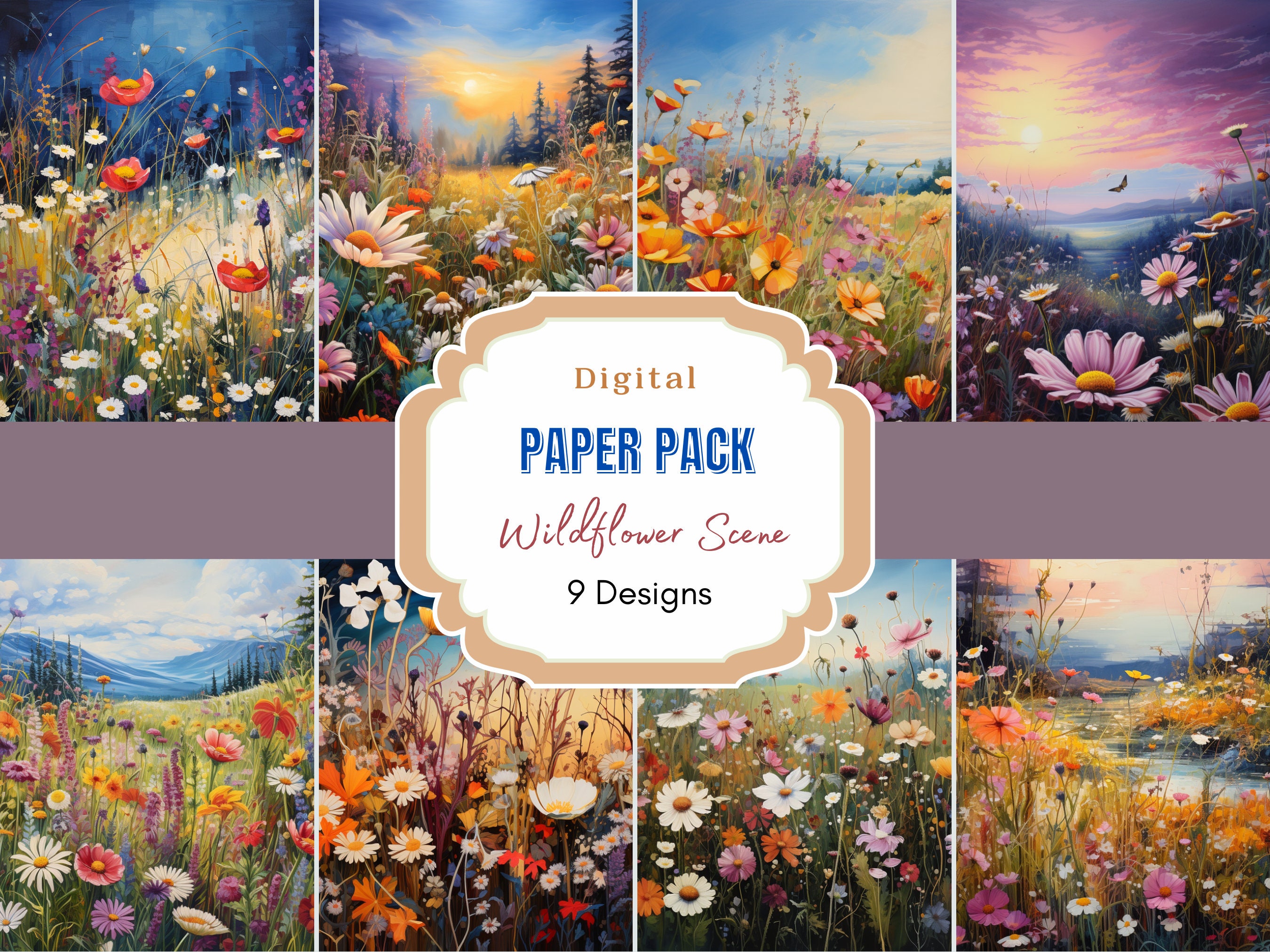 Wildflower Field Digital Background Commercial Use Floral Digital Paper ...