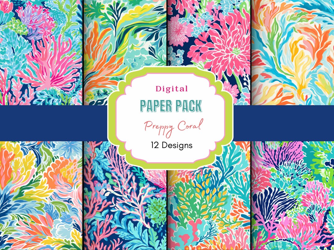 Preppy Coral Digital Paper Beach Pattern Vacation Pattern Watercolor ...