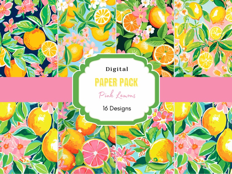 Preppy Pink Lemonade Digital Paper Summer Paper Lemonade Stand Pink ...