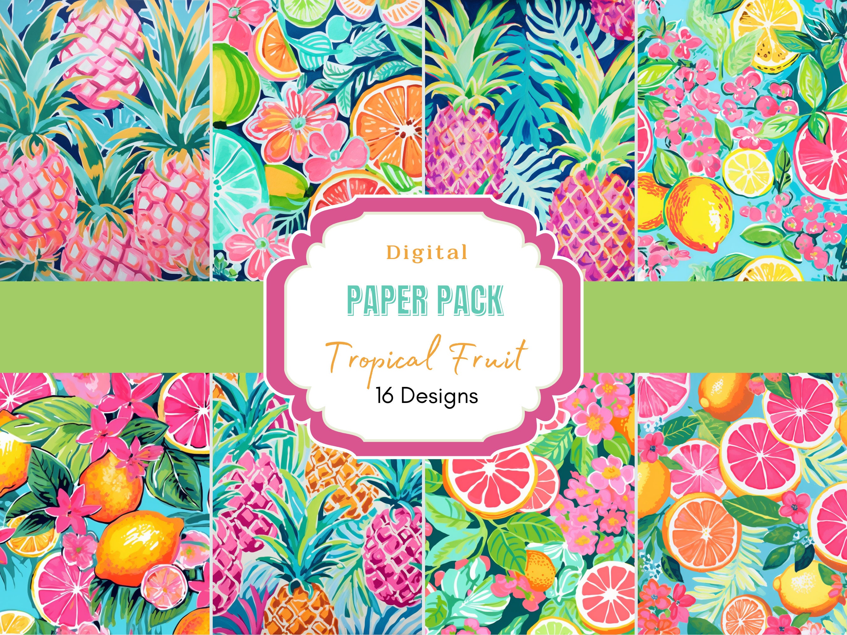 Tropical Fruit Digital Paper Pack Scrapbooking Invitations - Etsy
