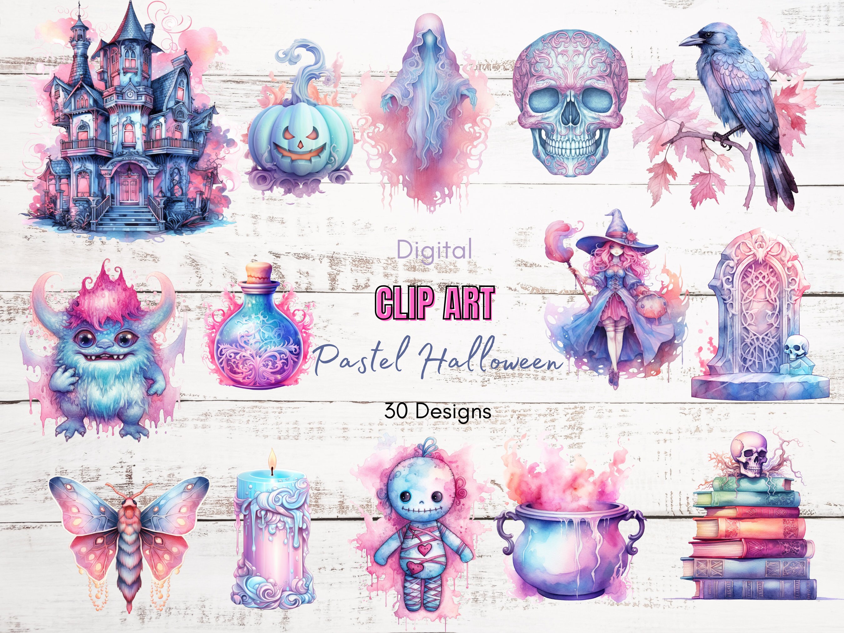 Pastel Halloween Clipart Bundle | Pastel Halloween Clipart Set | Spooky ...
