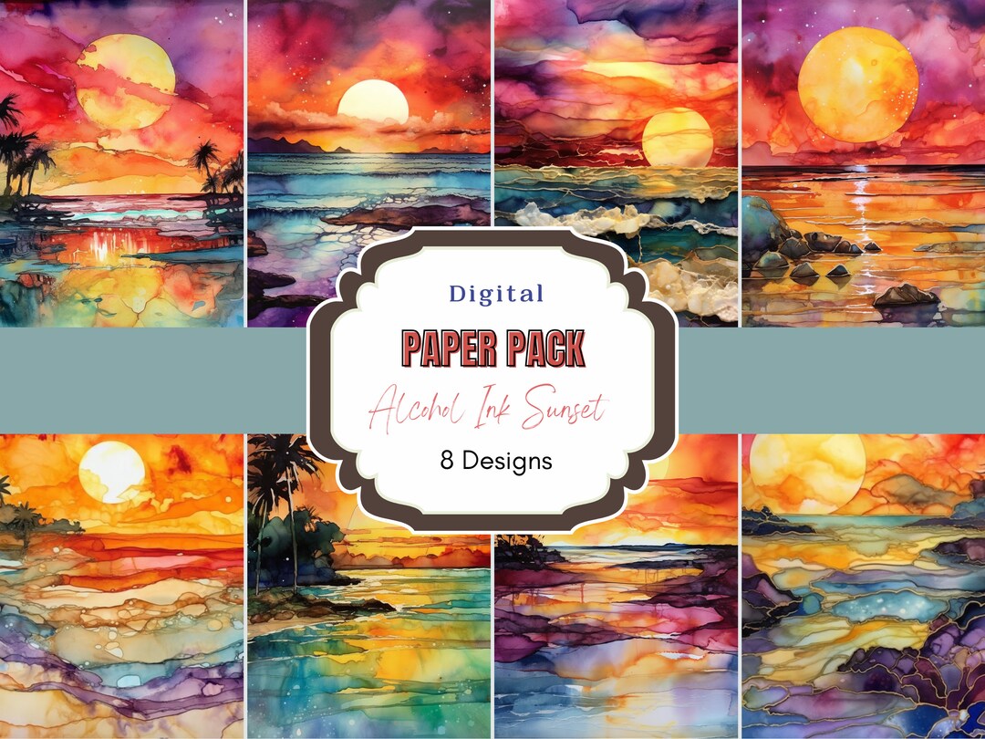 Alcohol Ink Tropical Hawaiian Sunset Digital Paper Pack Commercial Use ...