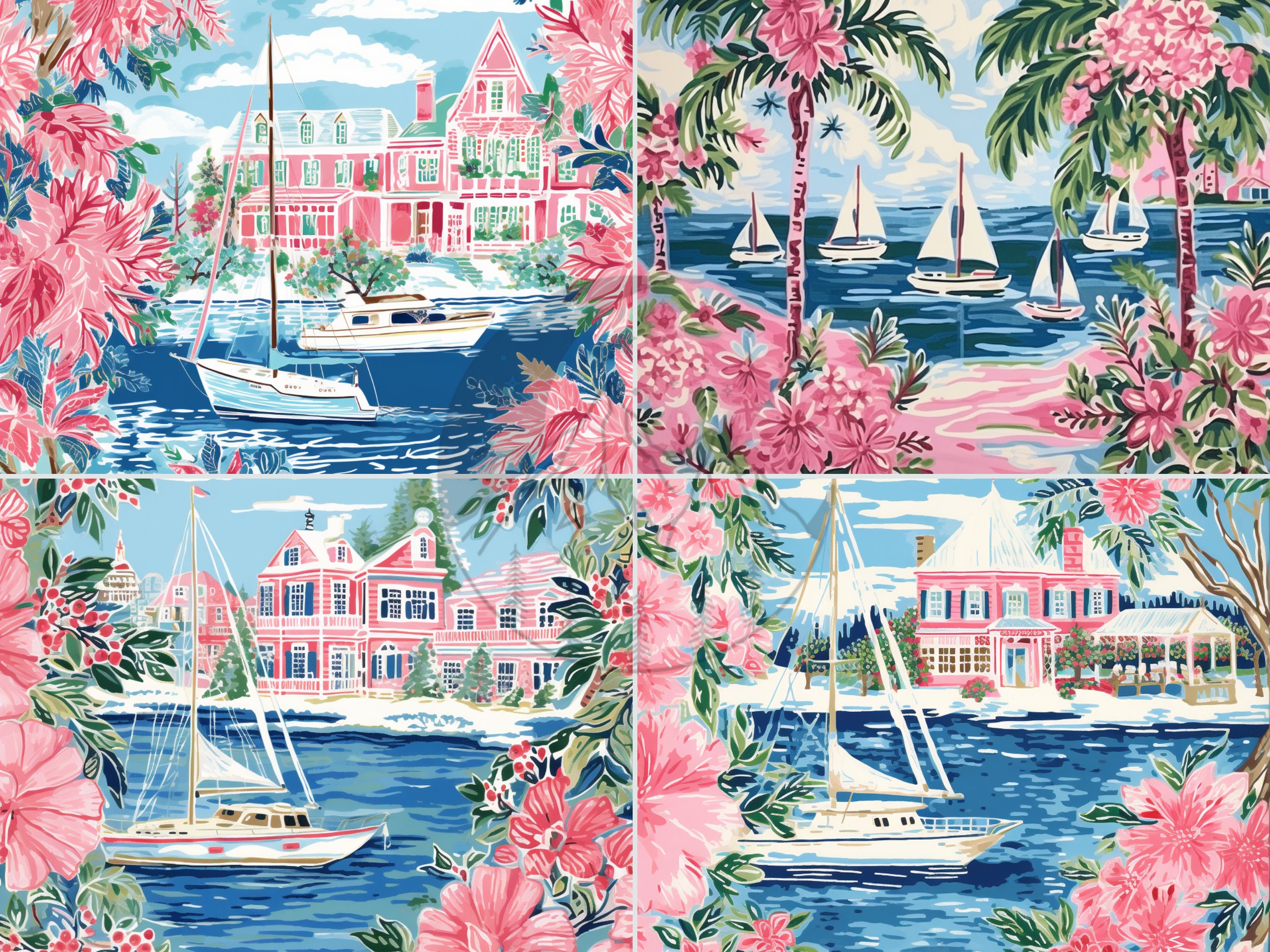 Preppy Sea Town Digital Paper Coastal Digital Paper Nautical Pattern ...