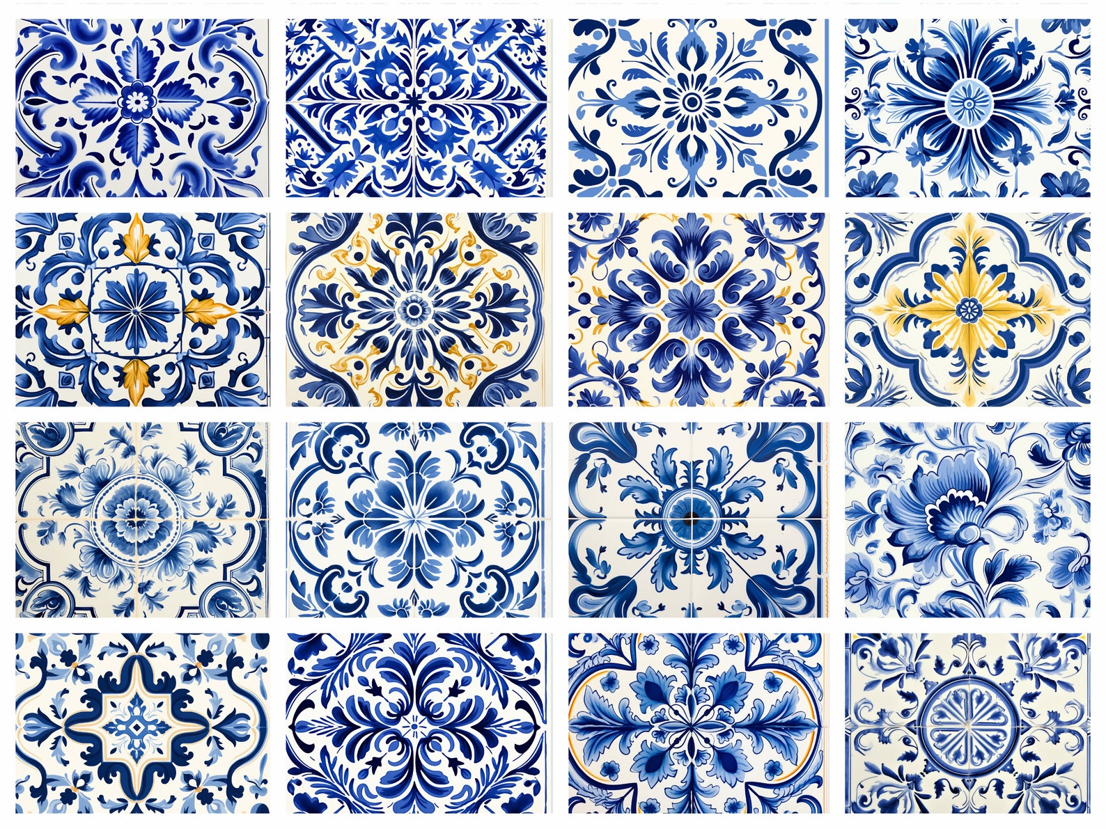 Portuguese Azulejo Tile Digital Paper Pack Commercial Use Blue and ...