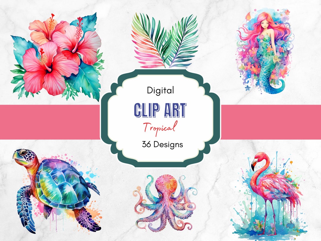 Tropical Watercolor Floral Clipart | Summer Clipart | Beach Elements ...