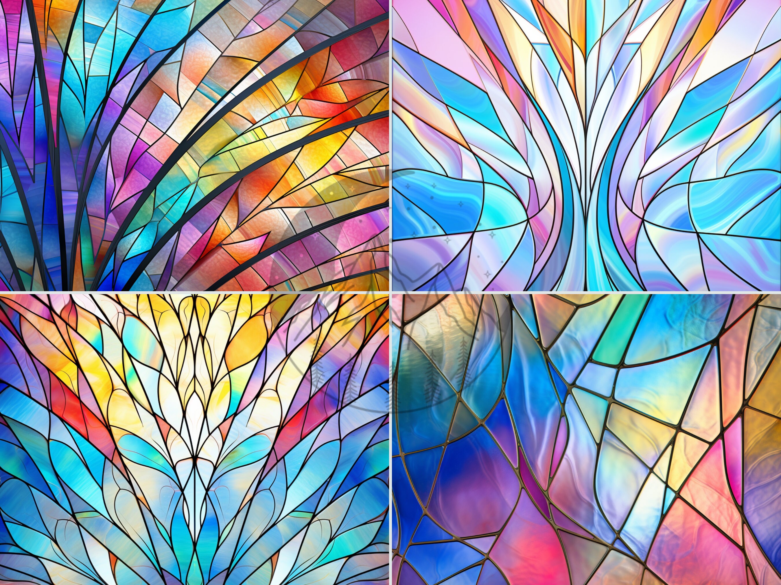Stained Glass Digital Paper With Vivid Color Designs and Rainbow Paper ...