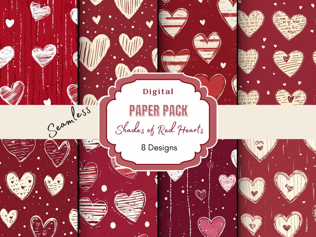Red Hearts Digital Paper Pack| Valentine Patterns | Printable ...