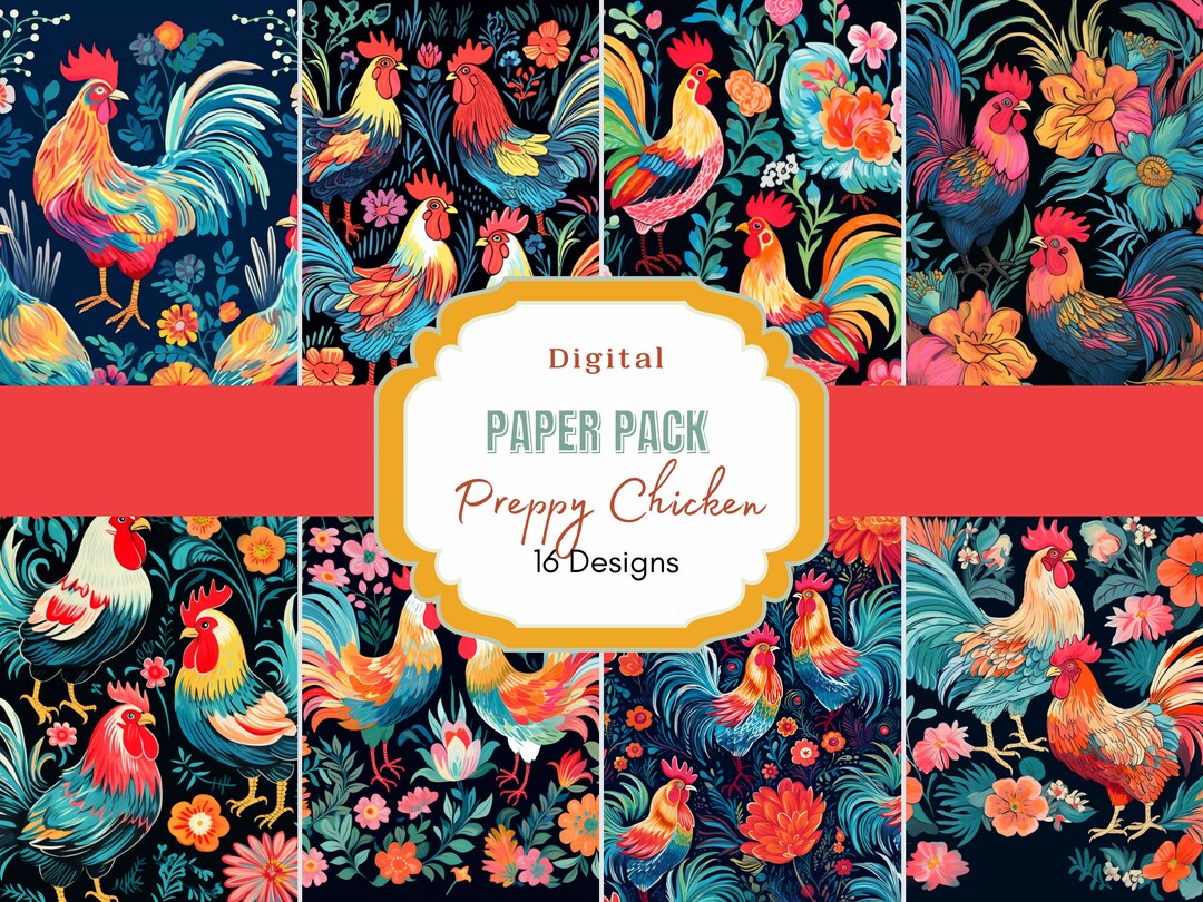 Preppy Chicken Digital Paper Pack | Commercial Use | Farm Animal ...