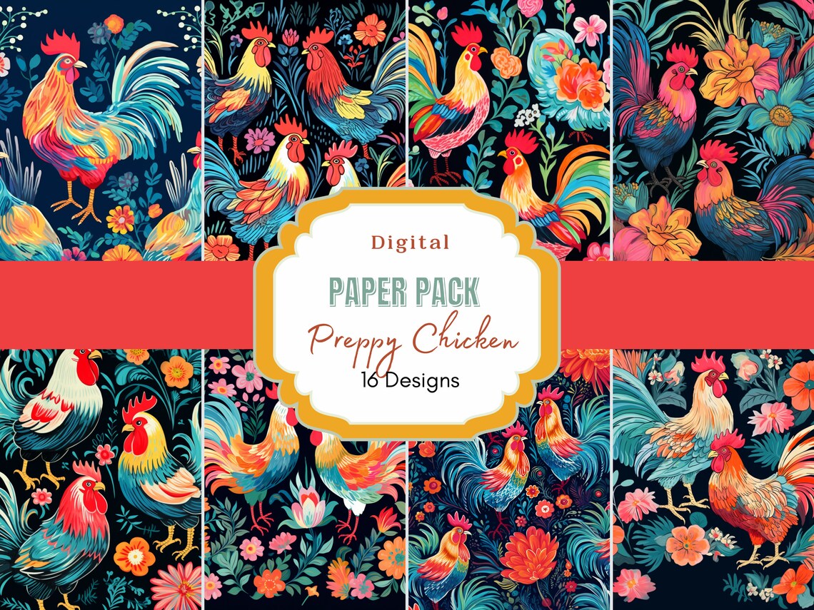 Preppy Chicken Digital Paper Pack Commercial Use Farm - Etsy