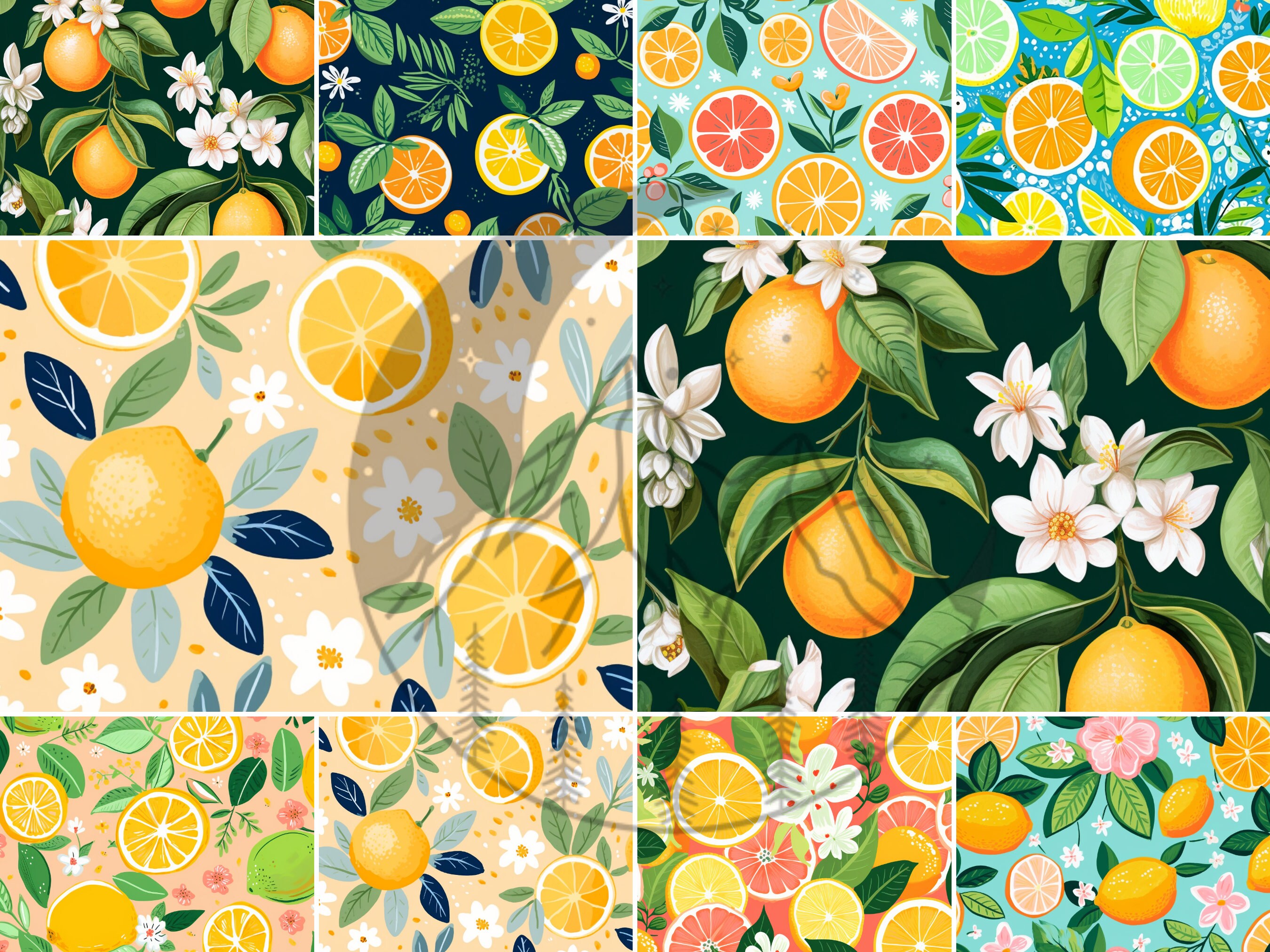 Citrus Digital Paper Pack Commercial Use Lemon Print Lemons Summer ...