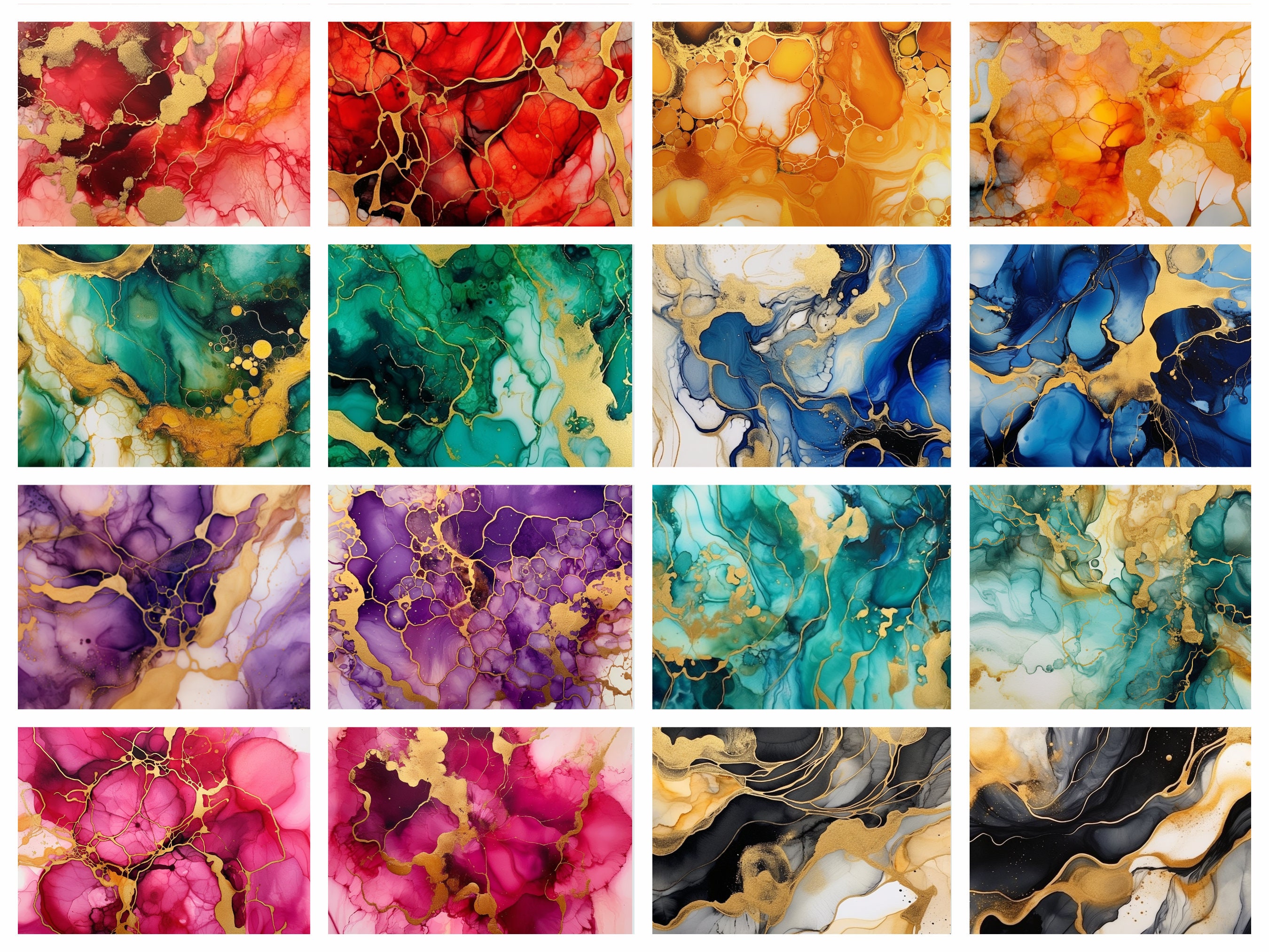 Alcohol Ink Marble Digital Paper Pack With Gold | Commercial Use ...