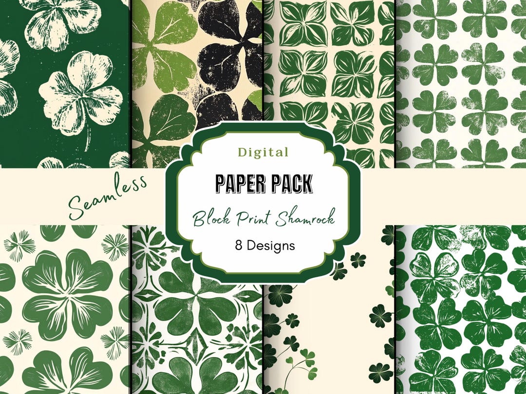 Block Print Shamrock Seamless Print, Block Print Seamless Digital Paper ...