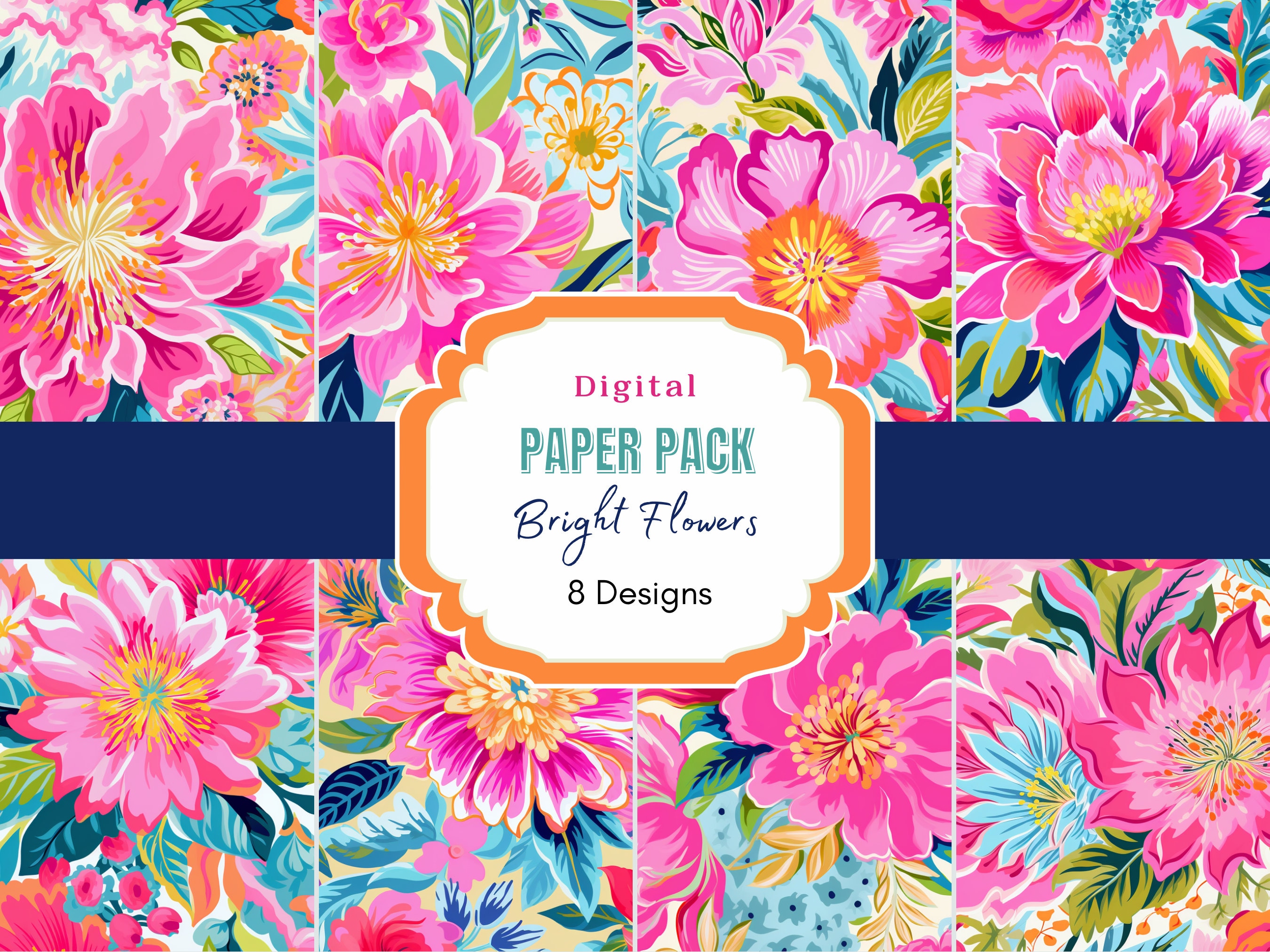 Flowers Digital Paper Preppy Patterns Surface Pattern - Etsy