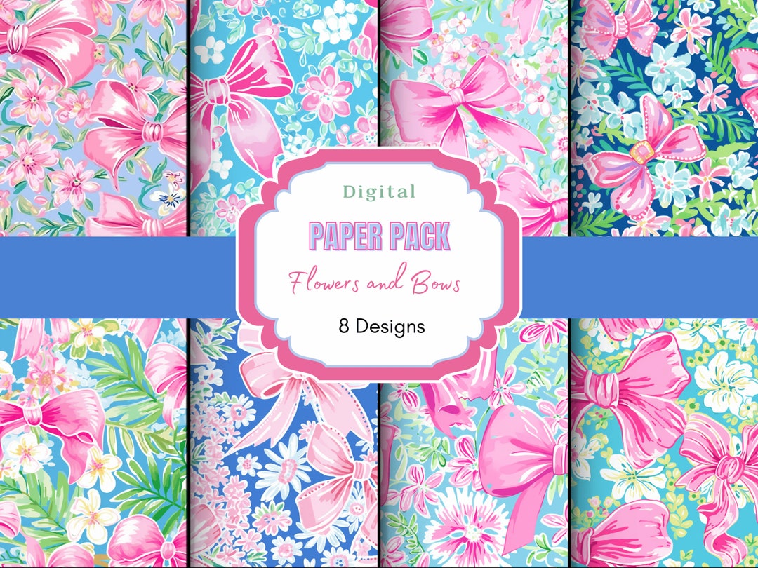 Flower and Bow Coquette Digital Paper Coquette Bows Spring Flower ...
