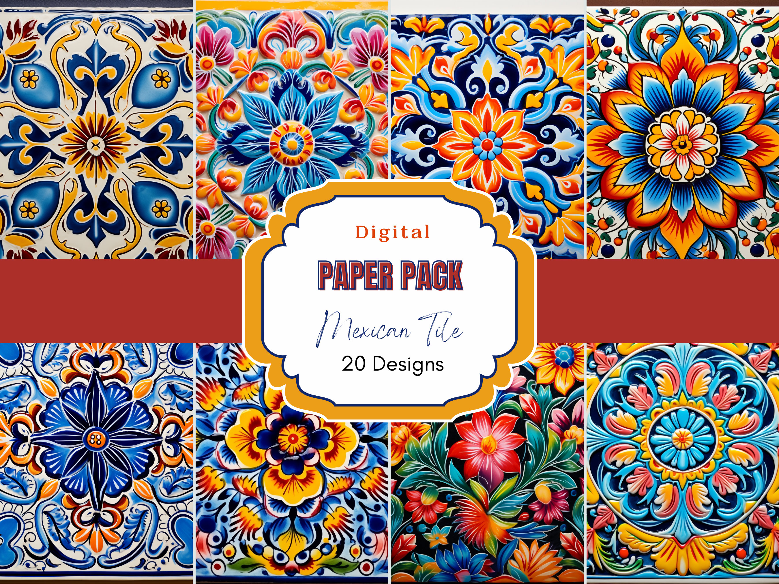 Mexican Tiles Digital Paper | Printable Paper | Spanish Tile Scrapbook ...