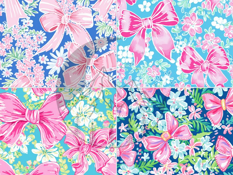 Flower and Bow Coquette Digital Paper Coquette Bows Spring Flower ...