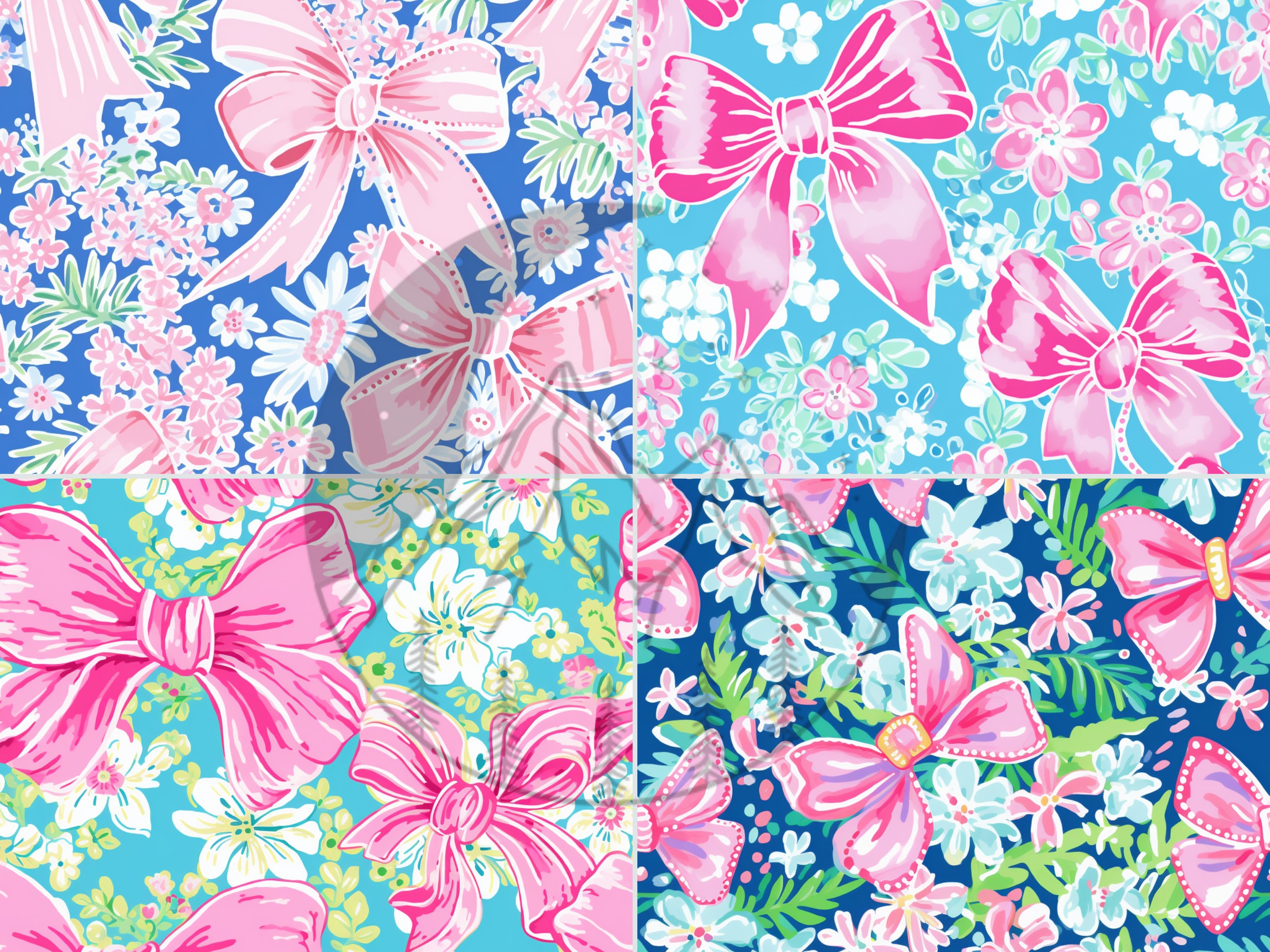Flower and Bow Coquette Digital Paper Coquette Bows Spring Flower ...