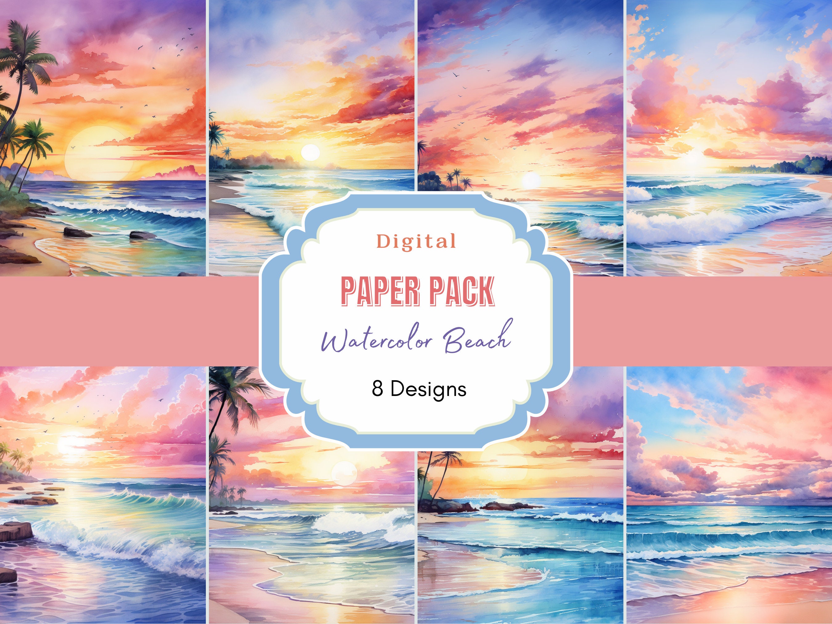 Watercolor Beach Digital Paper Watercolor Texture Junk Journal ...