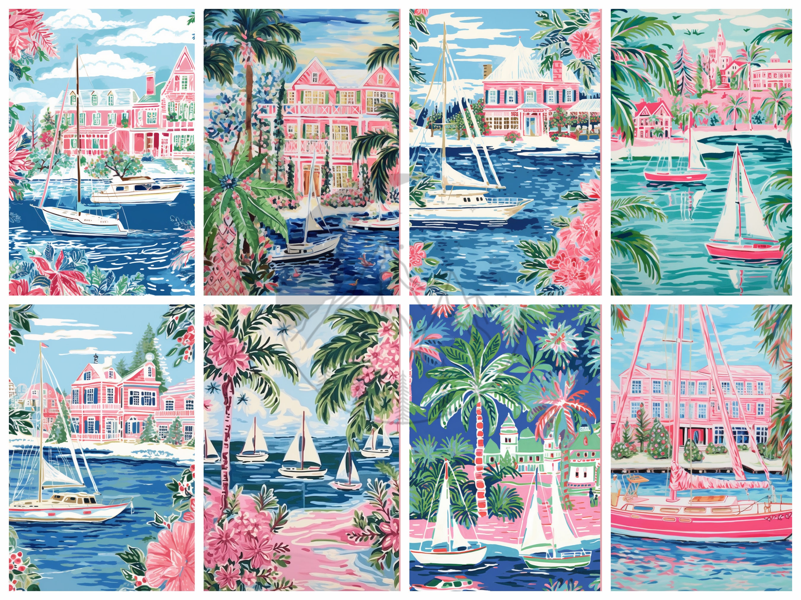 Preppy Sea Town Digital Paper Coastal Digital Paper Nautical Pattern ...