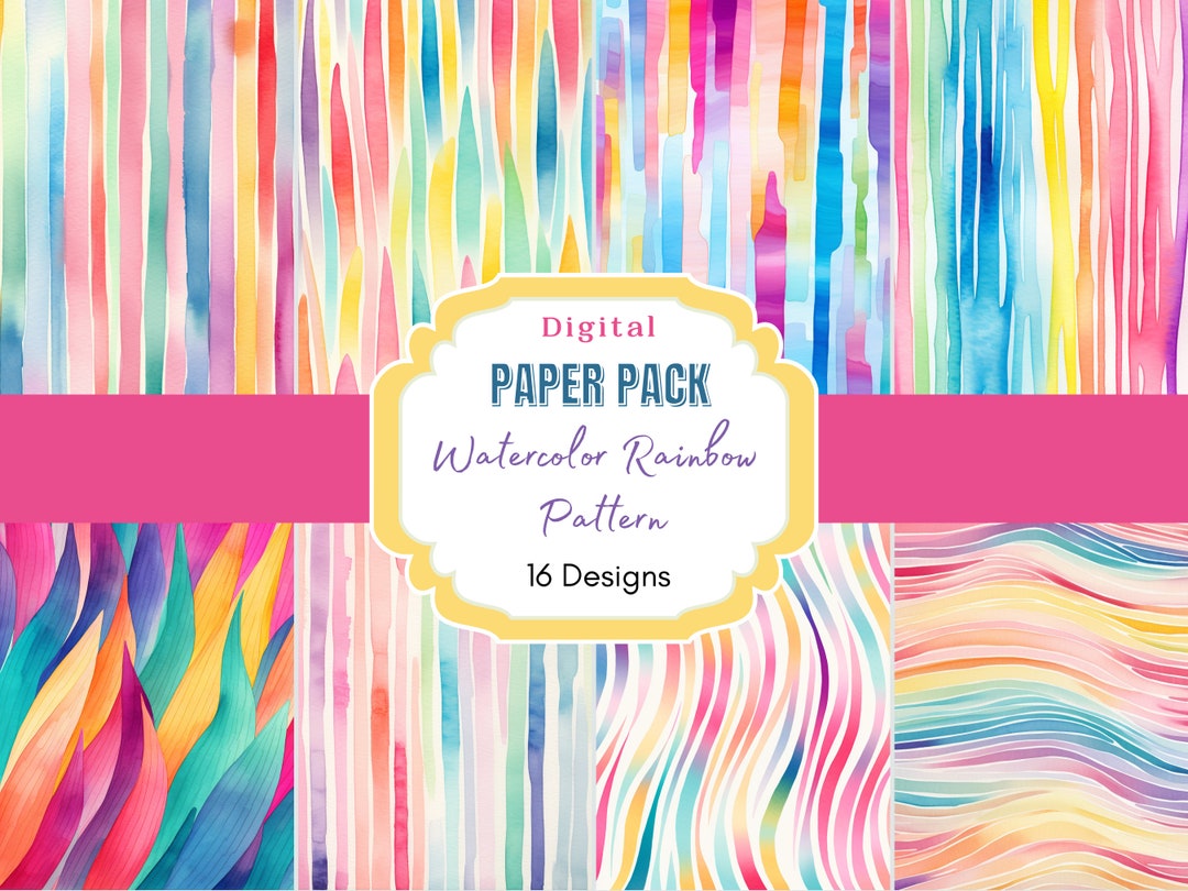 Watercolor Rainbow Pattern Digital Paper Pack | Digital Paper | Instant ...
