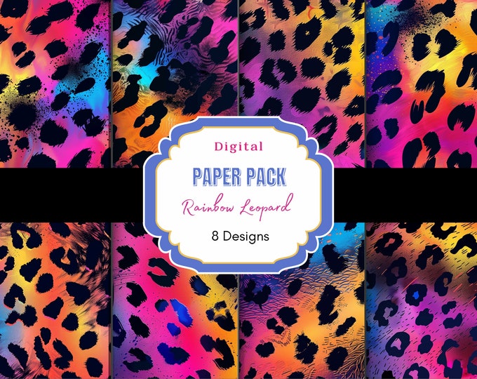 Rainbow Leopard Pattern Digital Paper, Animal Print Background Textured ...