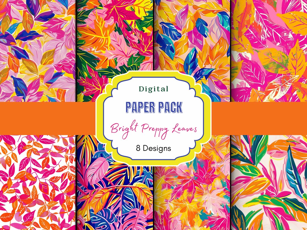 Bright Preppy Leaves Digital Paper| Autumn Pattern | Preppy Print ...