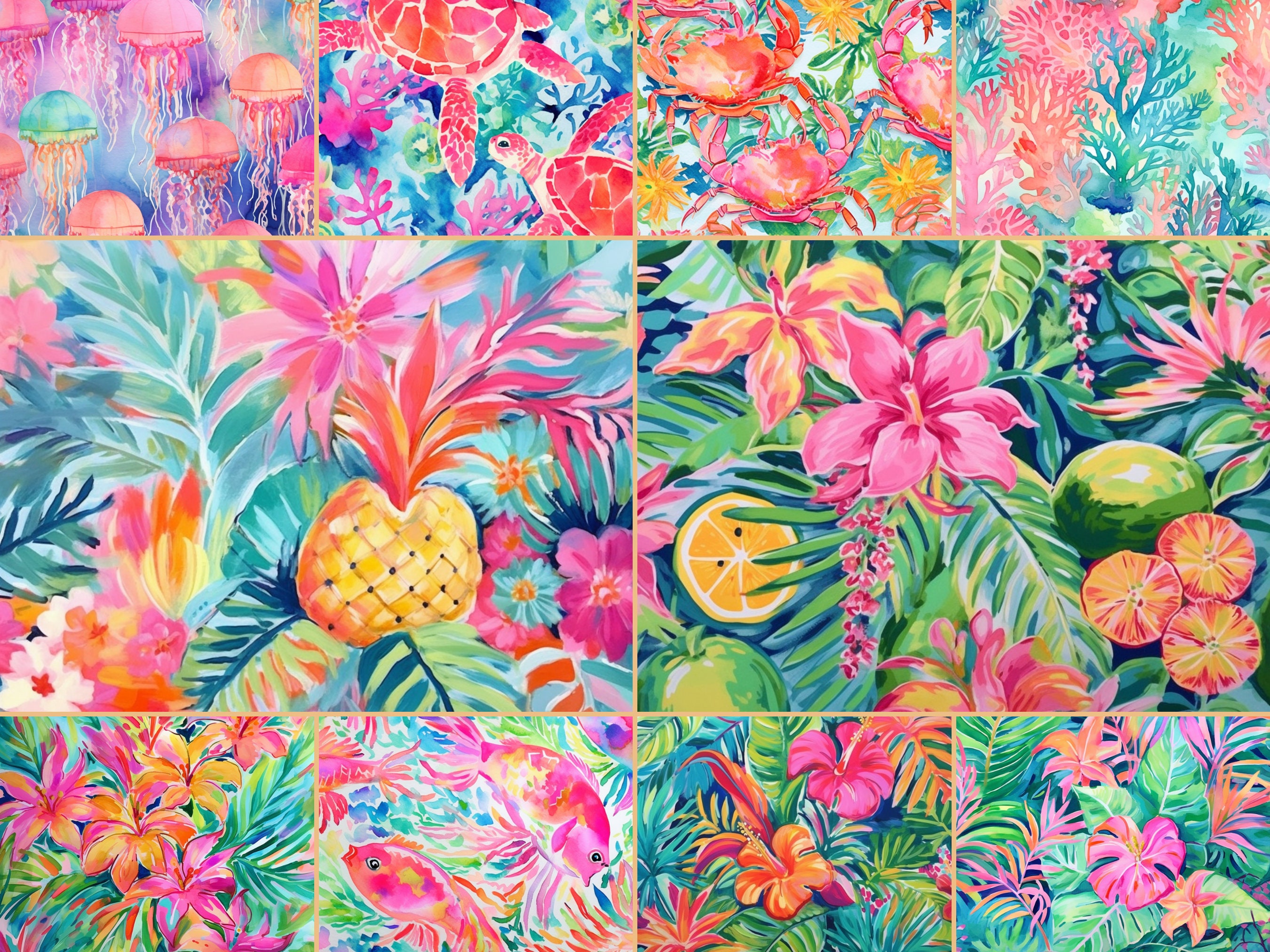 Watercolor Tropical Digital Paper Pack Digital Paper Hawaiian Tropical ...