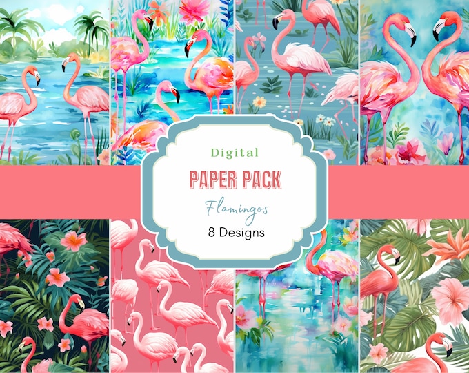 Flamingo Digital Paper: flamingos Birds in Pink, Teal, Coral, Feathers ...
