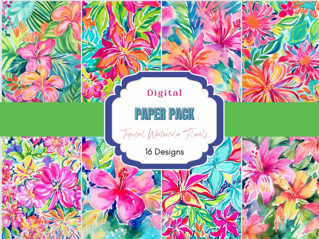 Tropical Watercolor Flowers Digital Paper Pack | Digital Papers ...