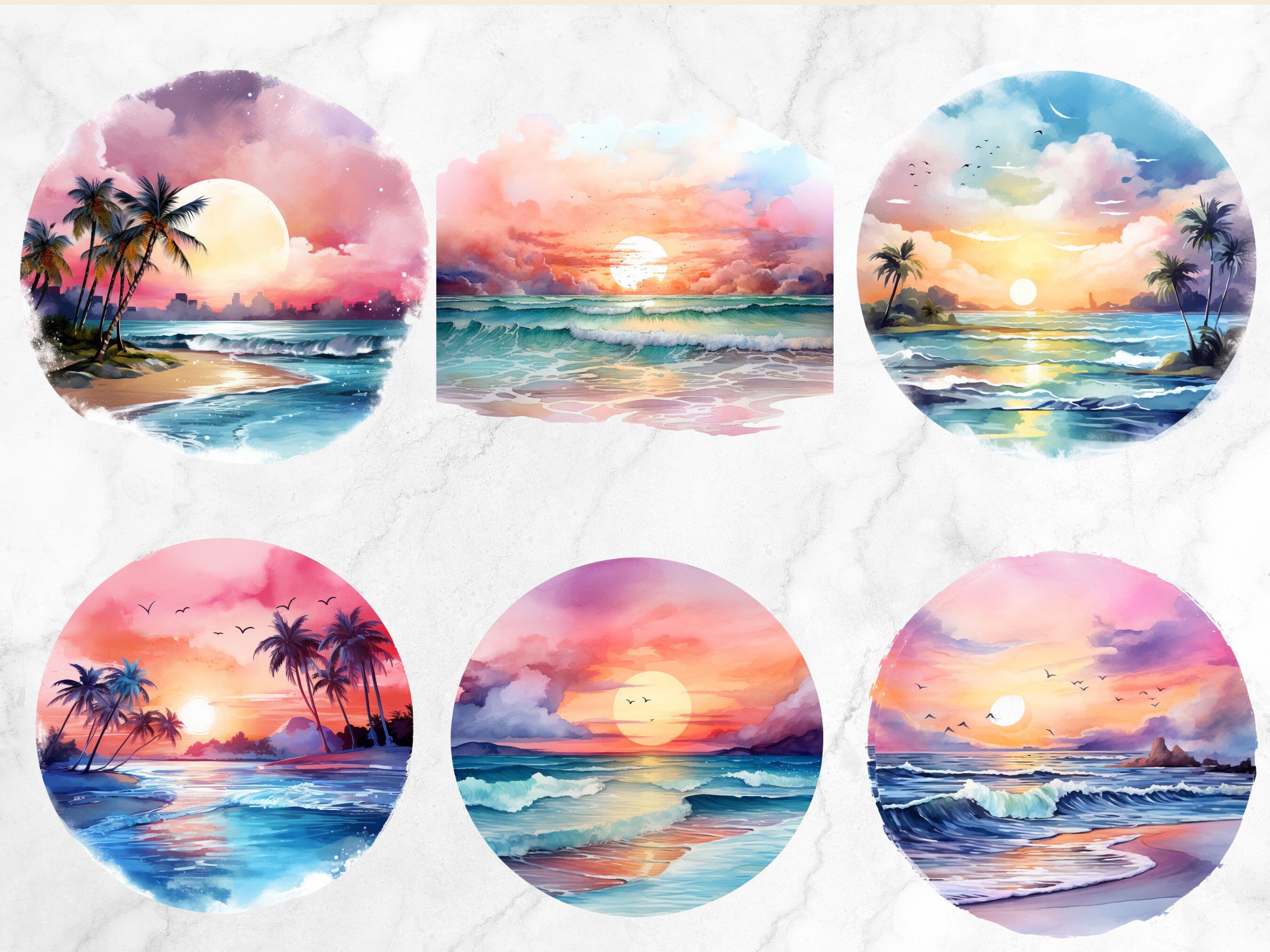 Watercolor Tropical Sunset Digital Paper Hawaiian Print Digital ...