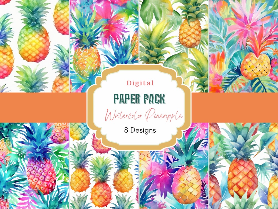 Watercolor Pineapple Digital Paper Pack | Commercial Use | Hawaiian ...