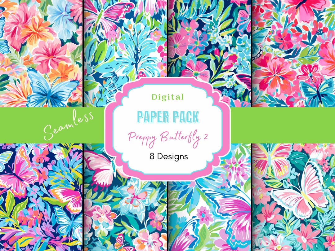 Preppy Butterfly Digital Paper Pack, Seamless Patterns for Scrapbooking ...