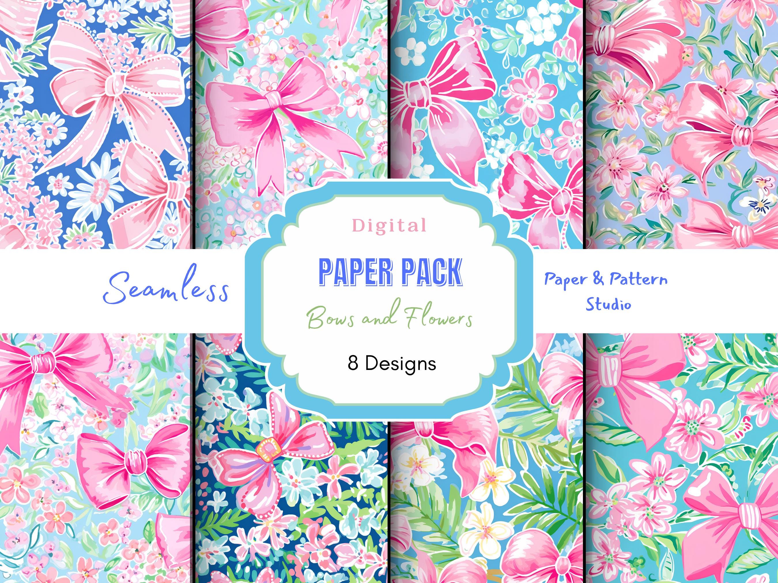 Flower and Bow Coquette Digital Paper | Coquette Bows | Spring Flower ...